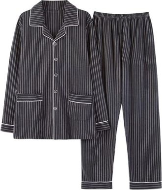 Generic Pyjama homme long coton poignets : combinaison dint&eacute;rieur pour hommes XXXL avec boutonni&egrave;re chemise de nuit + pantalon de pyjama 2 pi&egrave;ces v&ecirc;tements de