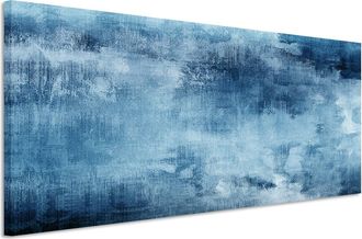 Paul Sinus Art Sinus Art 150x50cm Wandbild - Farbe Blau Petrol Panoramabild Wandbild auf echter Leinwand in sehr hoher Qualität - Abstrakt Acryl mit Pinsel IV