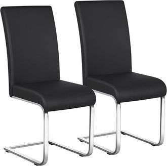 Yaheetech Lot de 2 Chaises de Salle à Manger en Similicuir Hauteur de Siège Rembourré 50 cm Noir Capacité 135 kg