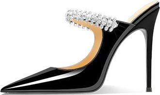 Generic Eestfy Escarpins Élégants Femme à Bride Cristal et Strass Talon Aiguille Cuir Vernis Bout Pointu Escarpins de Ville pour Mariage de Mariée et Réceptio