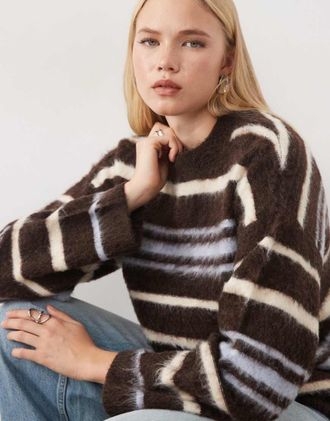 4th & Reckless Pullover aus Faux-Mohair-Mix mit flauschigem Strick in braunem Streifenmuster