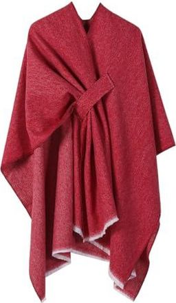 Dissa Tricot&eacute; Poncho Cardigan Femme Ouvert Ch&acirc;le Cape Chaud Wrap Echarpe Epaisse Poncho Cardigan Hiver Automne,Rouge,Taille Unique,P030