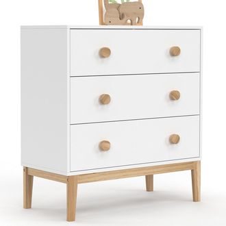 IDMarket Kommode mit 3 Schubladen Jacob 80 cm Kind wei&szlig; und Holz