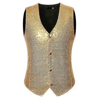 Generic Gilet court &agrave; paillettes pour homme, gilet confortable uni de qualit&eacute; sup&eacute;rieure et luxueux, &agrave; simple boutonnage et coupe ajust&eacute;e, gilets tendance &agrave; p