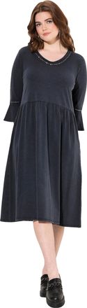 Ulla Popken Damen große Größen Übergrößen Plus Size Jerseykleid, Rollkanten, A-Linie, V-Ausschnitt, 3/4-Arm
