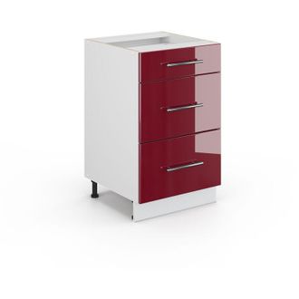 Vicco Meuble cuisine Fame-Line, Rouge bordeaux Haute brillance, 50 cm sans plan de travail Vicco
