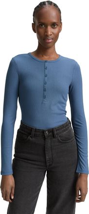 Tom Tailor Damen 1047867 RIPP Henley Langarmshirt, 28969-Dusty Denim Blue, S