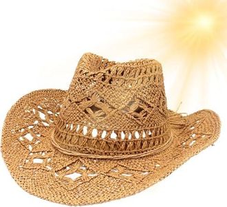 Generic Chapeau de cowboy en paille - Protection solaire - Chapeau de plage - Protection solaire - Coiffe à large bord pour le travail agricole - Randonnée - 