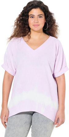 Ulla Popken Damen große Größen Übergrößen Plus Size Musselin-Blusenshirt, Oversized, V-Ausschnitt, Halbarm Lavendel 50+ 837404808-50+