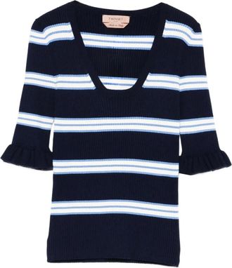 Twinset Femme, Pulls, Multicolore, Taille: 38 FR Maglia a coste scollo a U