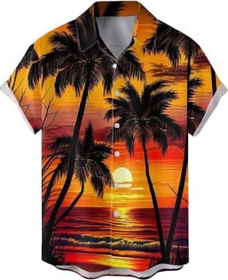 Generic Chemise hawa&iuml;enne palmier pour homme boutonn&eacute;e &agrave; manches courtes tropicales cara&iuml;bes graphique amusant revers de golf d&eacute;contract&eacute; flamant rose tendanc