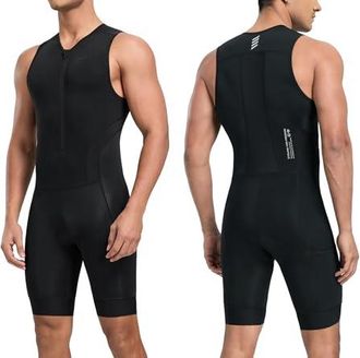 Santic Combinaison de triathlon pour homme - Rembourrée - Une pièce - Sans manches - Pro - Course - Manches courtes - Pour le cyclisme, la natation, la cours