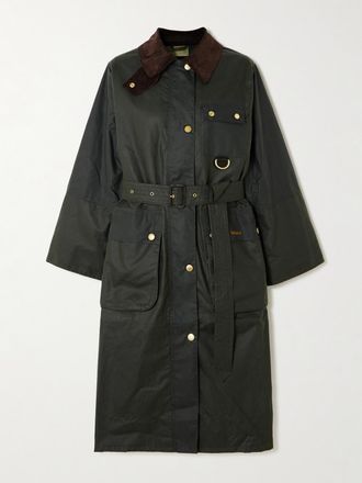 Barbour Milda Trenchcoat Aus Gewachster Baumwolle Mit Cordbes&auml;tzen - Gr&uuml;n
