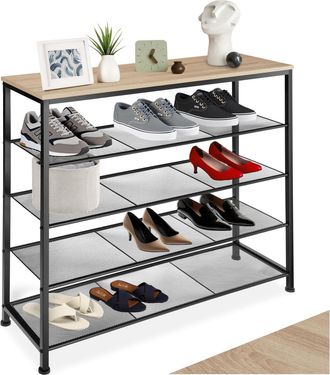 TecTake Schuhregal schmal mit Ablagefläche, Schuhbank 5 Ebenen, 4 Gitterablagen, Schuhregal platzsparend 100 x 30,5 x 93 cm, Flur Regal, Schuhschrank, Gardero