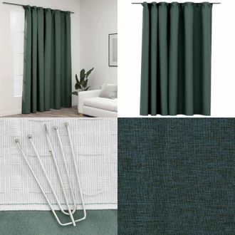 vidaXL Verdunkelungsvorhang mit Haken Leinenoptik Gr&uuml;n 290x245 cm - Verdunklungsvorhang - Leinenlook - Vorhang Gr&uuml;n - Wohnraumgestaltung