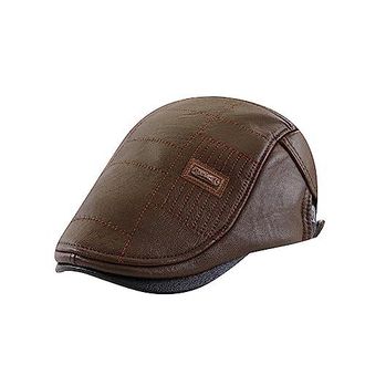 Generic Envoyer Memes B&eacute;ret en Cuir Hommes R&eacute;glable Newsboy Chapeau de Conduite Mode Casquette Plate 49 Casquette de Baseball, Marron, Taille Unique