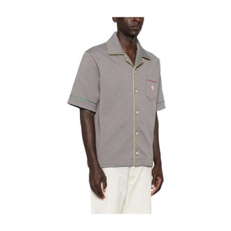 Casablanca Monogram Jacquard Kurzarm-Hemd mit Camp-Kragen - - Shirts - Herren - Grau - S