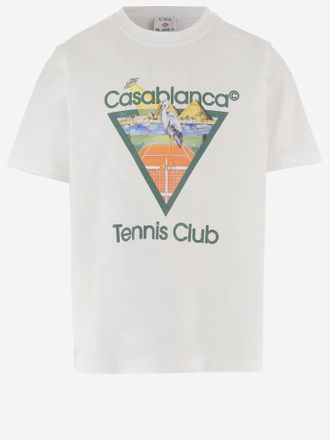 Casablanca Mens Printed Cotton T-Shirt White Organic T-Shirts And Polos