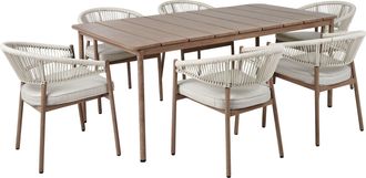 Beliani Gartenm&ouml;bel Set aus Aluminium dunkler Holzfarbton Tisch mit 6 St&uuml;hlen Flavia