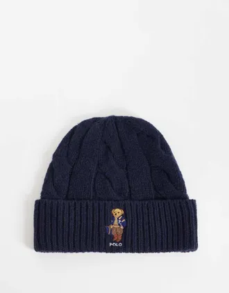 Polo Ralph Lauren Strickm&uuml;tze in Marineblau mit B&auml;renlogo-Navy
