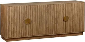 Sweeek Buffet Exotique 4 Portes. Effet Bois de manguier rainuré. Buffet Bas. poignées en métal doré. L 180 x P 40 x H 75cm