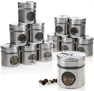 Com-Four 12-teiliges Gewürzstreuer Set aus Edelstahl für Salz, Pfeffer, Gewürze, Kräuter - Kräuterdose, Gewürzdose, Gewürzbehälter