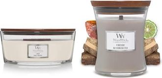 Woodwick Ellipse bougie parfumée avec mèche qui crépite, Linge propre & bougie parfumée moyenne en jarre avec mèche qui crépite, Au coin du feu, Temps de combu