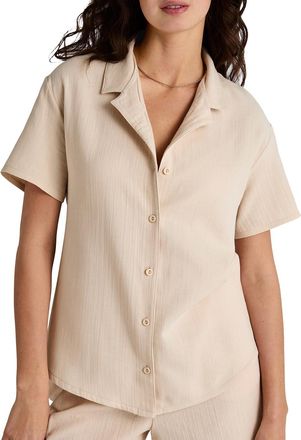 CALIDA Favourites T-Shirt Damen, aus Baumwolle, pflegeleicht, lockere Passform, mit Hemdkragen