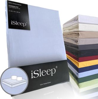 iSleep iSleep Kissenbezug Perkal Baumwolle 60x70 cm (2 Stück) (Hellblau)