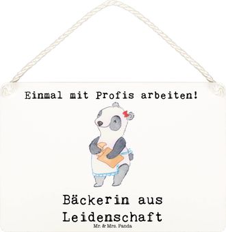 Mr. & Mrs. Panda Schild B&auml;ckerin Leidenschaft DIN A6 - Geschenk, Backstube, mit Spruch, Beruf, B&auml;ckerei, kleine aufmerksamkeit, wandtafel, holzbild, Lustig, T&uuml;rschild