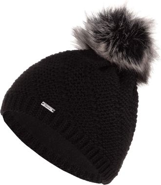Faera Winterm&uuml;tze M&uuml;tze Damen warm gef&uuml;ttert Kunstfell Bommelm&uuml;tze Fleecefutter Winter Herbst Strickm&uuml;tze Beanie M&auml;dchen 64, Farbe:Schwarz