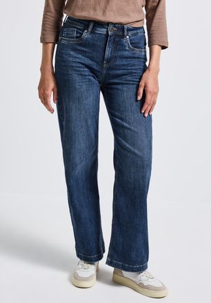 Street One Loose-fit-Jeans STREET ONE, Damen, Gr. 24, L&auml;nge 30, mid blau soft washed, Jeans, 79% Baumwolle, 15% Polyester, 4% Elastomultiester, 2% Elasthan, unif