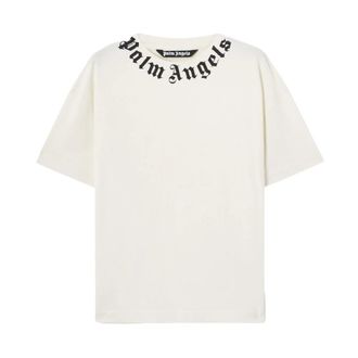 Palm Angels Neck Logo Regular Tee - - Tops - Herren - Wei&szlig; - L