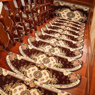 Insun Stufenmatten Halbrund Treppenteppich Anti Rutsch Abwaschbarer Renaissance Vintage Orientalisch Muster Treppenstufen Matten Kaffee 2 24x75cm 5 Stück