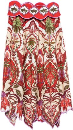 Farm Rio scalloped printed midi skirt - Rot