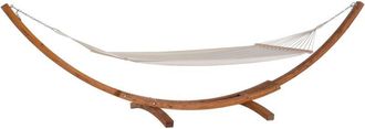 Beliani Hamac de Jardin ou Terrasse en Coton Blanc avec Support en Bois de Larix pour Ext&eacute;rieur de Style Romantique et Moderne Beliani