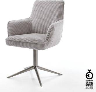 DELIFE Drehstuhl Heira-Flex mit Armlehnen Cord Silbergrau Fu&szlig;kreuz Graphit 360&deg; drehbar Wippfunktion Taschenfederkern, Esszimmerst&uuml;hle