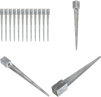 vidaXL Erdspie&szlig;e 12 Stk. Silbern 9&times;9&times;90 cm Verzinkter Stahl - Erdspie&szlig; - Erdspie&szlig;e - Home & Living
