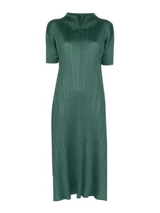 Pleats Please Issey Miyake Knielanges Kleid - Gr&uuml;n