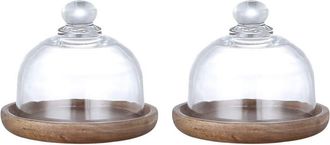 DOITOOL 2 Sets Glasplatte aus Massivholz, Mini-Dessertteller, Kuchenst&auml;nder mit Deckel, Butterdose, Tablett, Brotform, Hochzeit, ein Glas