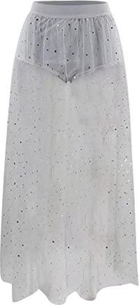 Generic 2026 Carnival Jupe longue 2 en 1 en maille transparente taille haute avec imprim&eacute; galaxie pour femme, blanc, L