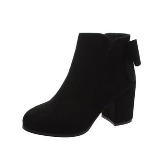 Generic Bottines &agrave; talon bloc pour femme - Style d&eacute;contract&eacute; et &eacute;l&eacute;gant - Couleur unie - Noeud - Fermeture &eacute;clair lat&eacute;rale - &Eacute;l&eacute;gantes - Antid&eacute;rapantes - Conf