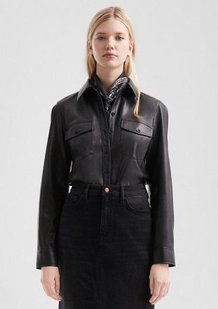 QS by s.Oliver Langarmbluse Bluse Bluse in Lederoptik