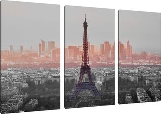 Pixxprint Panorama Eiffelturm bei Sonnenuntergang B&W Detail, Leinwandbild 3 Teilig, Gesamtma&szlig;: 120x80cm, Wandbild, Dekoration, fertig gespannt, Kein Poster