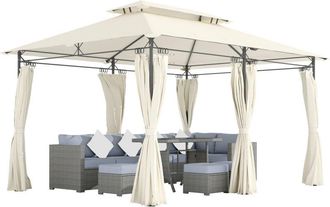 OUTSUNNY Tonnelle de jardin - Outsunny - 3 x 4 m - avec 6 rideaux amovibles - &agrave; double toit - pour patio, terrasse, festival - cr&egrave;me