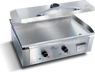 Little Balance 8473 Aquitaine Pro Plus, elektrische Grillplatte, 2 Kochzonen, Deckel, 3500 W, hergestellt in Frankreich, komplett Edelstahl