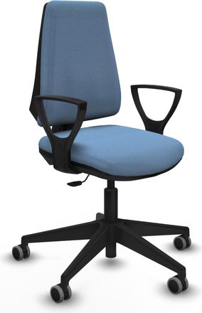 Piqueras y Crespo Elche Arbeitsstuhl mit festen Armlehnen, ausgestattet mit grundlegendem Permanentkontakt und Schneideschaum, 65 mm Rollen, Parkett, Himmelblau