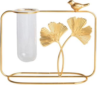 Yarnow Reagenzglas Vase mit Ginkgo Metallrahmen Ständer Glasvase Blumenvase Deko- Vase Pflanze Hydroponische Vase Desktop Pflanzenhalter Tischdeko für Zuhaus