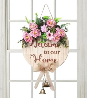 Generic Willkommen bei unserer Heimwanddekoration, Willkommensschild Türschild - Frühlingskranz für Haustür - -Kranz-Dekoration für die Vordertür