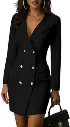 Generic Robe Blazer élégante pour Femme, Tenue de Bureau décontractée, Blanche et Noire, Tenue de Printemps, vêtements dextérieur -Noir-L